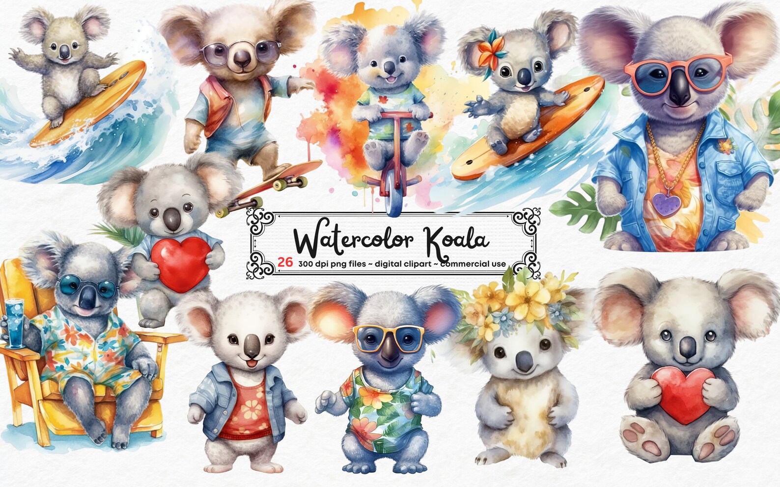 Koala Bear Watercolor Clipart Set. Cute Baby Koala Nursery - Etsy