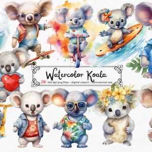 Koala Bear Watercolor Clipart Set. Cute Baby Koala, Nursery Decor ...
