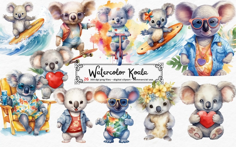 Koala Bear Watercolor Clipart Set. Cute Baby Koala, Nursery Decor ...