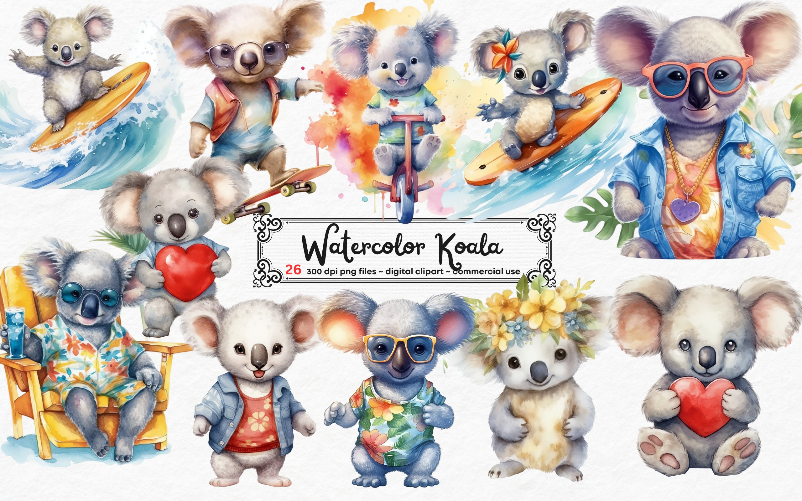 Koala Bear Watercolor Clipart Set. Cute Baby Koala, Nursery Decor ...
