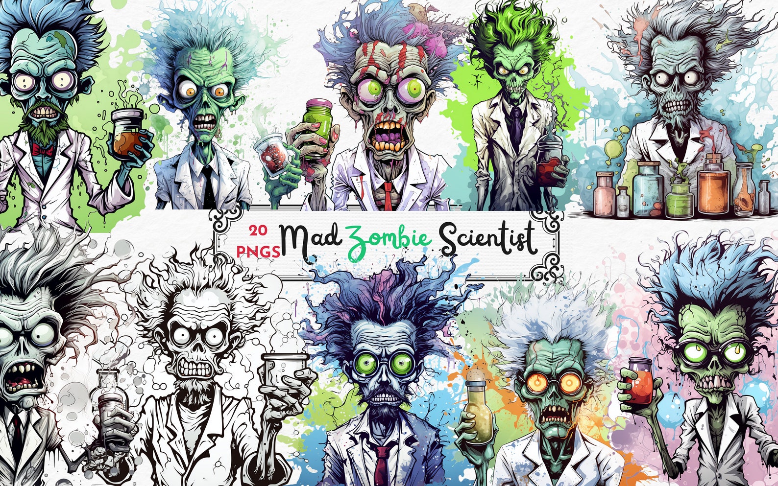 Mad Scientist Zombie, Undead PNG Zombie Printables, Junk Journal ...