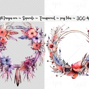 Watercolor Boho Wreaths Clipart, Floral Frames, Watercolor Floral ...