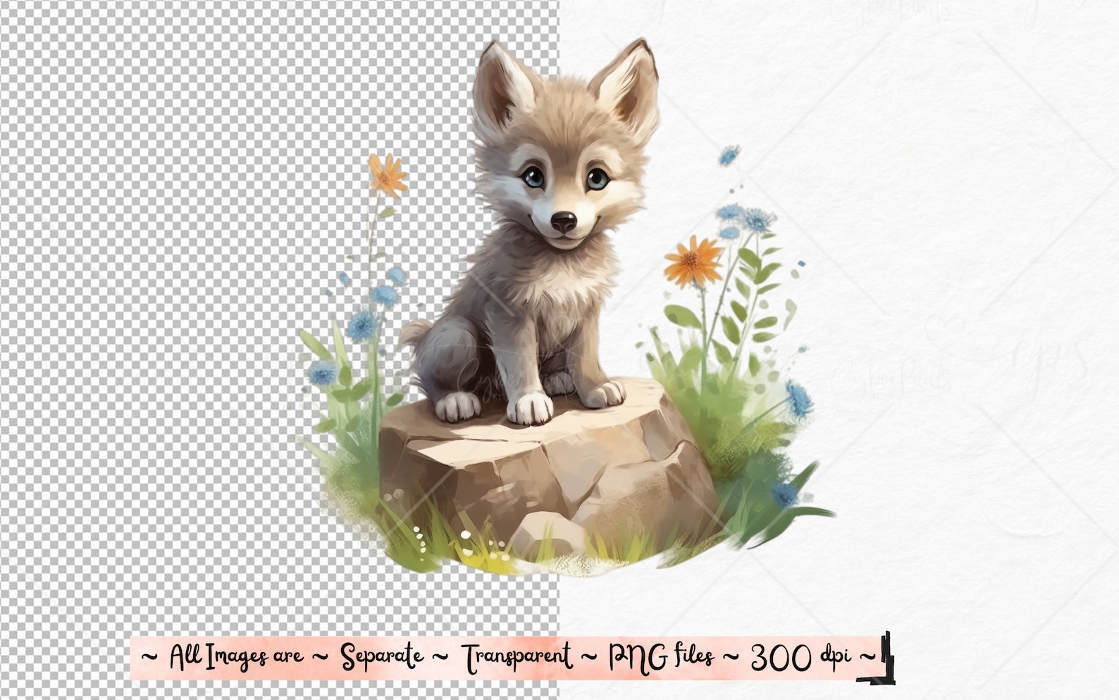 Cute Baby Wolf Clipart Bundle Watercolor Animal (Download Now) - Etsy
