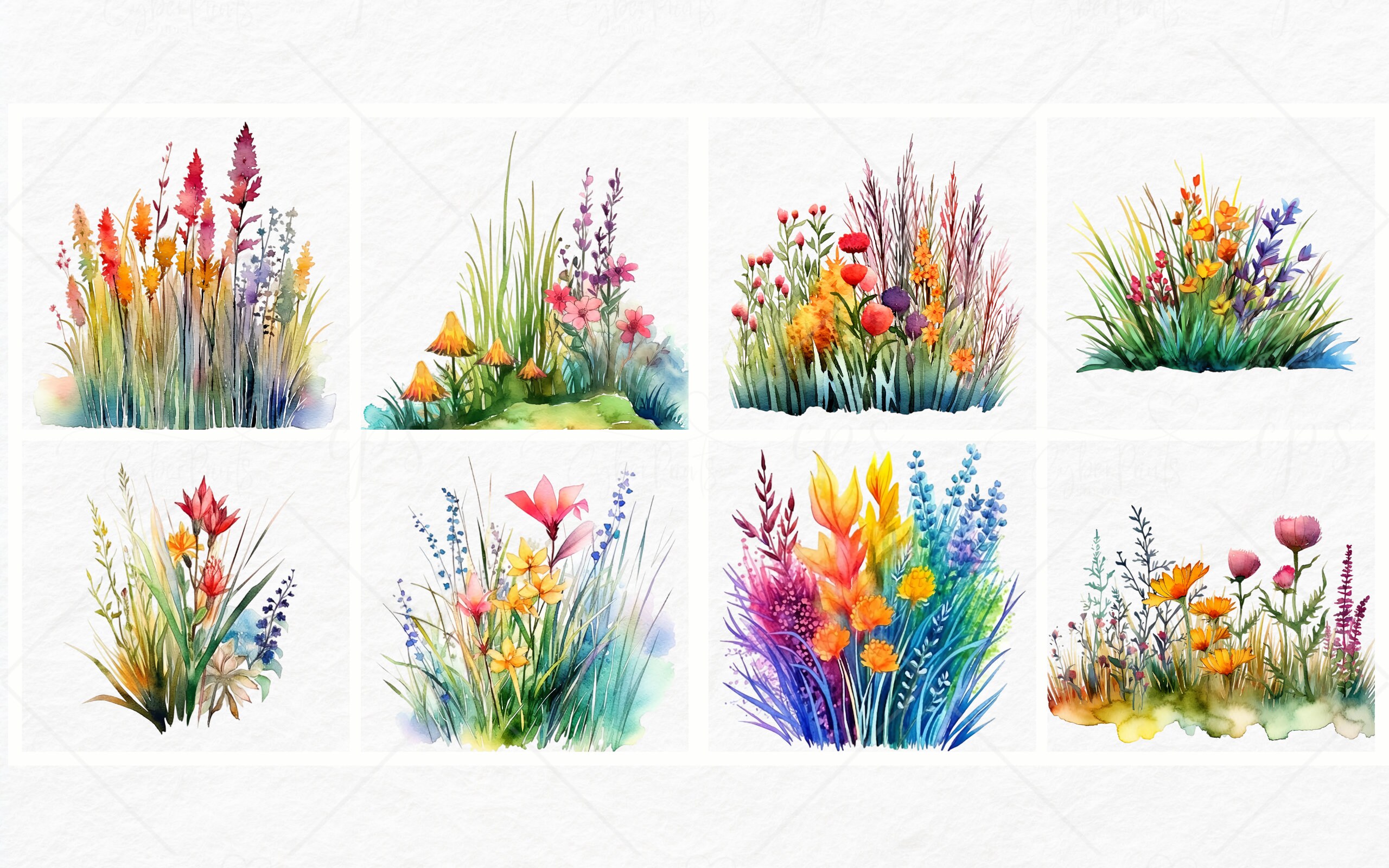 Watercolor Meadow Flowers Clipart - Spring Wildflower Floral PNG Format ...