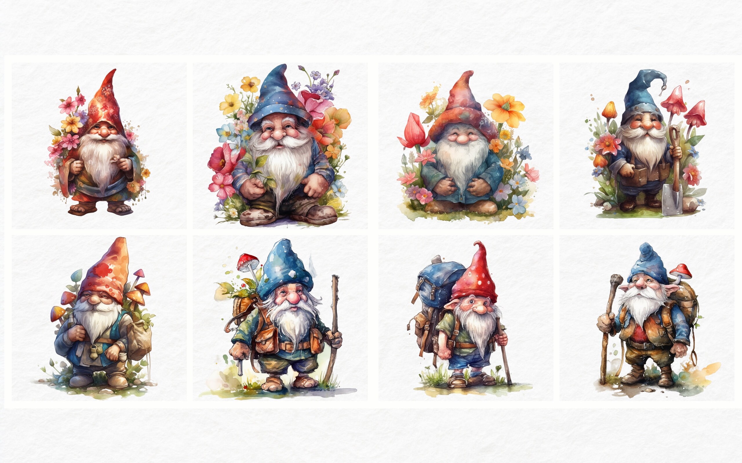 Watercolor Garden Gnomes - Fantasy Floral Spring Clip Art Graphics in ...