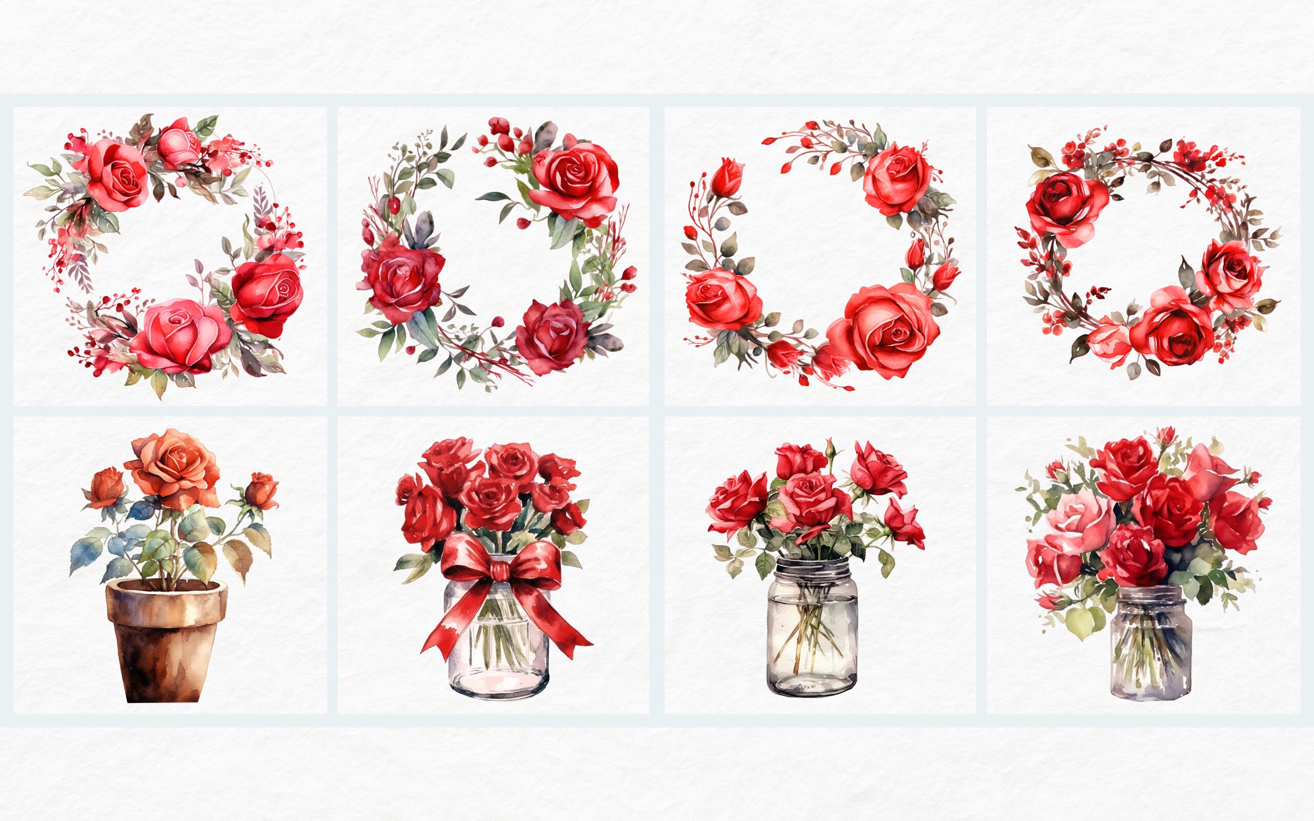 Watercolor Red Roses Clipart roses in PNG Format Instant Download for ...