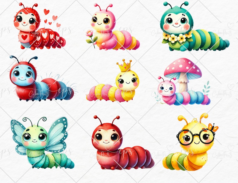 Cute Caterpillar PNG Bundle, Digital Crafts Designs Transparent, Little ...