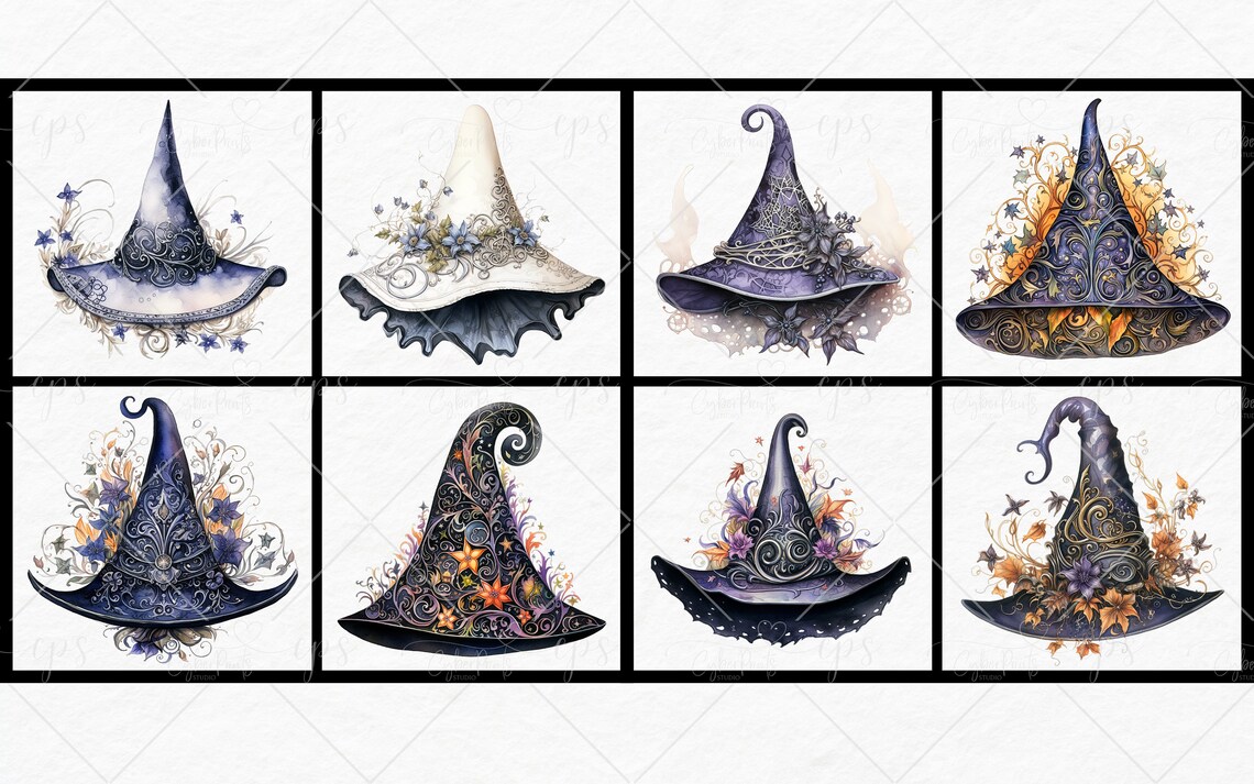 Witch Hat Clipart PNG Watercolor Clip Art Bundle Junk - Etsy