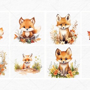 Watercolor Fox Clipart, Baby Fox Painted Foxes Clipart, Woodland Animal ...