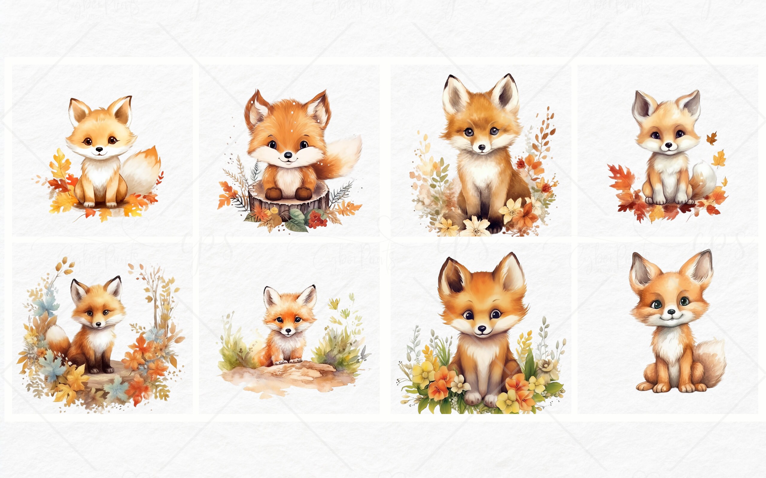 Watercolor Fox Clipart, Baby Fox Painted Foxes Clipart, Woodland Animal ...