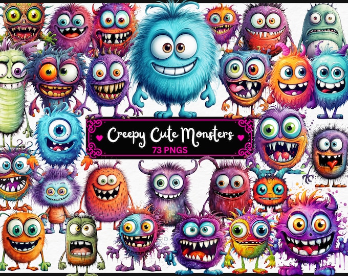 Cute Halloween Monster Clipart Files for Instant Download, Halloween ...