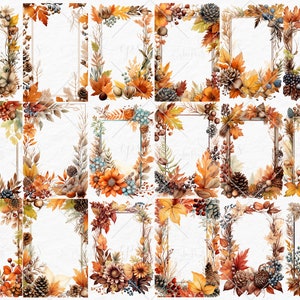 Autumn Frames Watercolor Clipart Bundle PNG Fall Flowers Frame Images ...