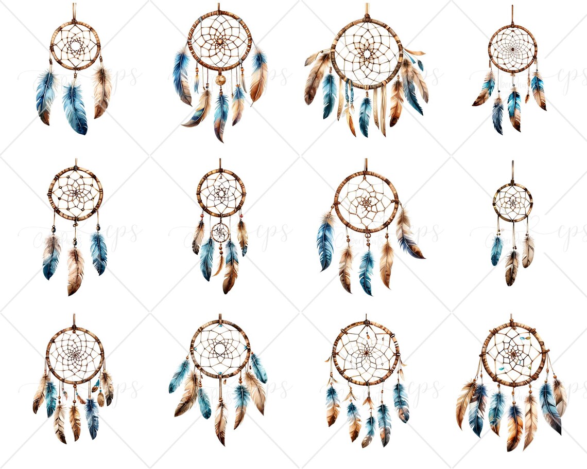 Boho Dreamcatcher Clipart Bundle With 98 Watercolor PNG Images ...