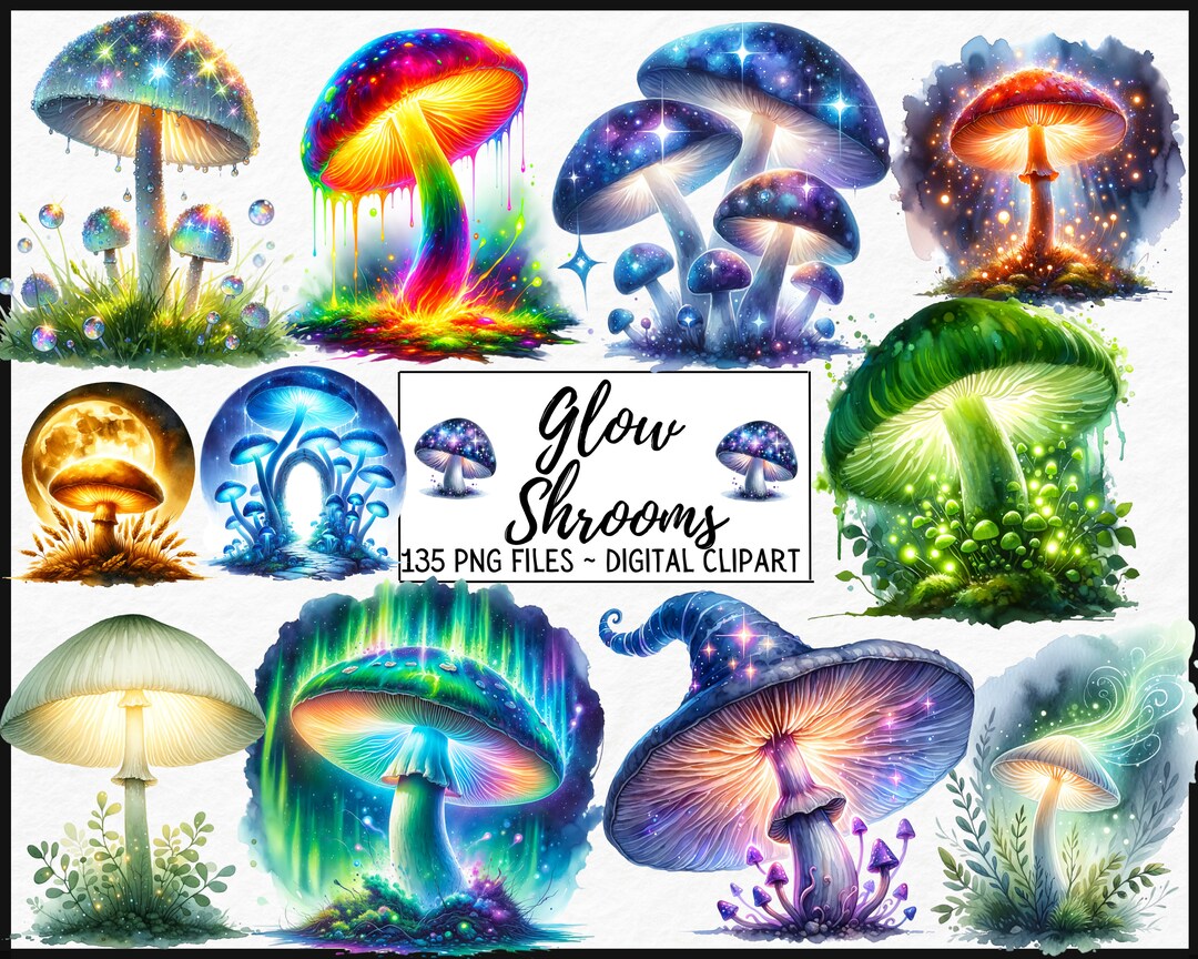 Mushrooms Watercolor Clipart Bundle PNG Forest Toadstool Graphics ...