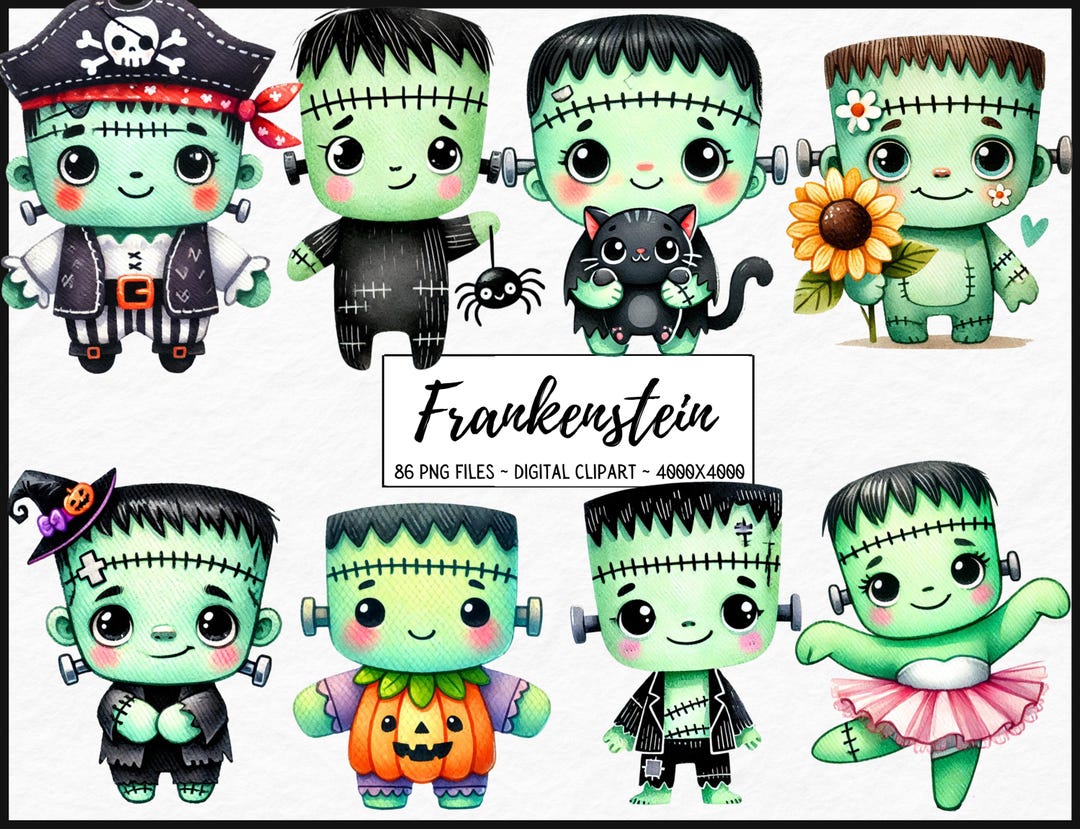 Frankenstein Clipart, Cute High Quality Png Halloween Printables Spooky ...