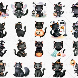 Halloween Cats Watercolor Clipart Bundle - 115 PNG Spooky Cat Images ...