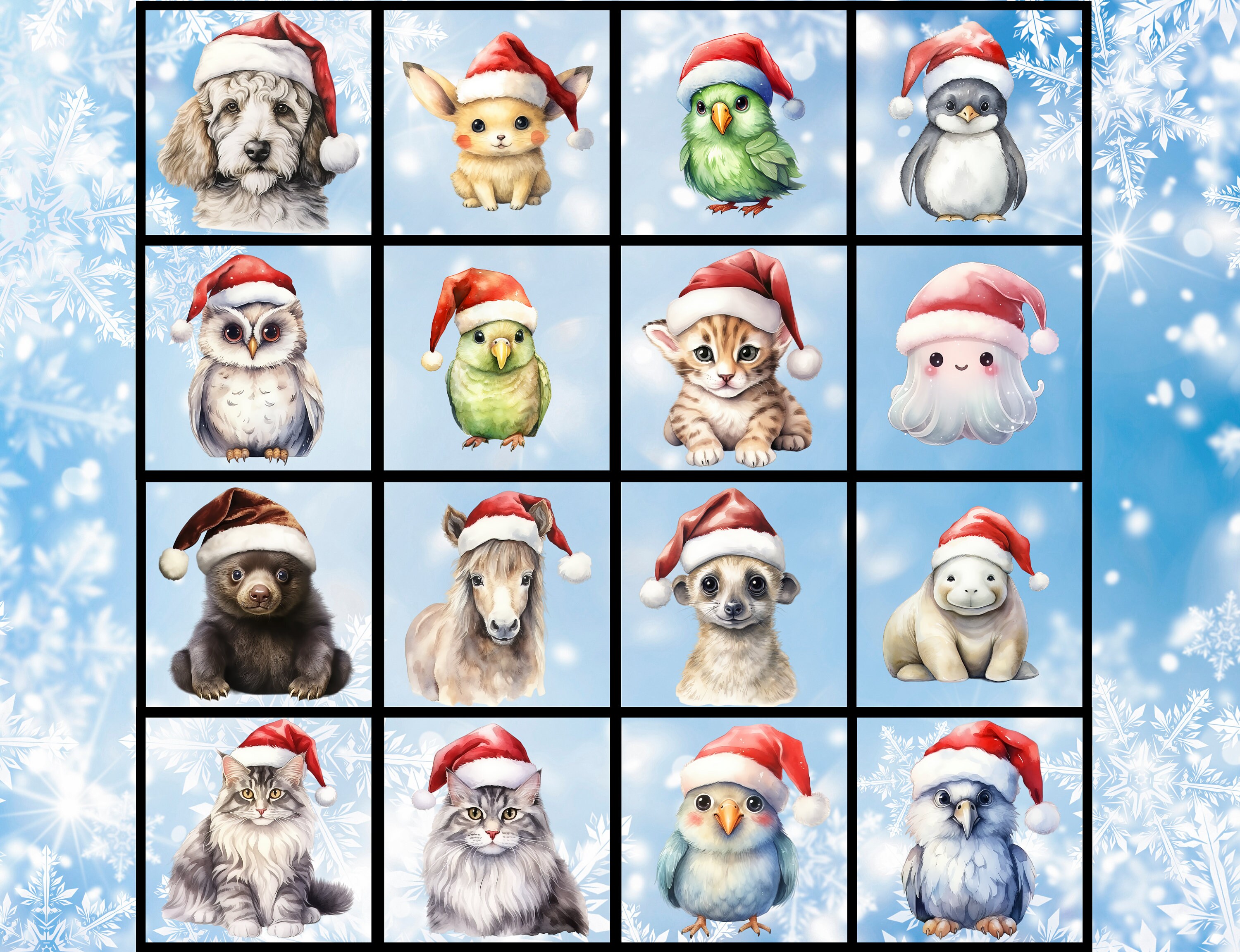 Santa Animals Clip Art - Cute Christmas Animals in Png Format, Instant ...