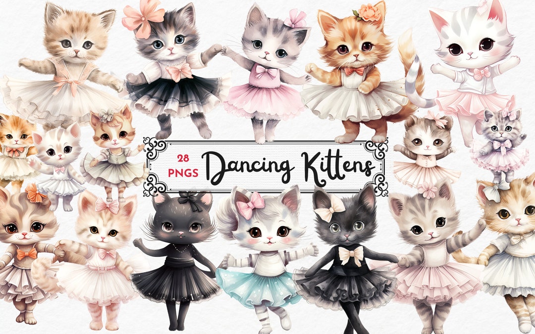 Dancing Kittens Watercolor Clipart Png, Kitten Png,cute Kitten Png ...