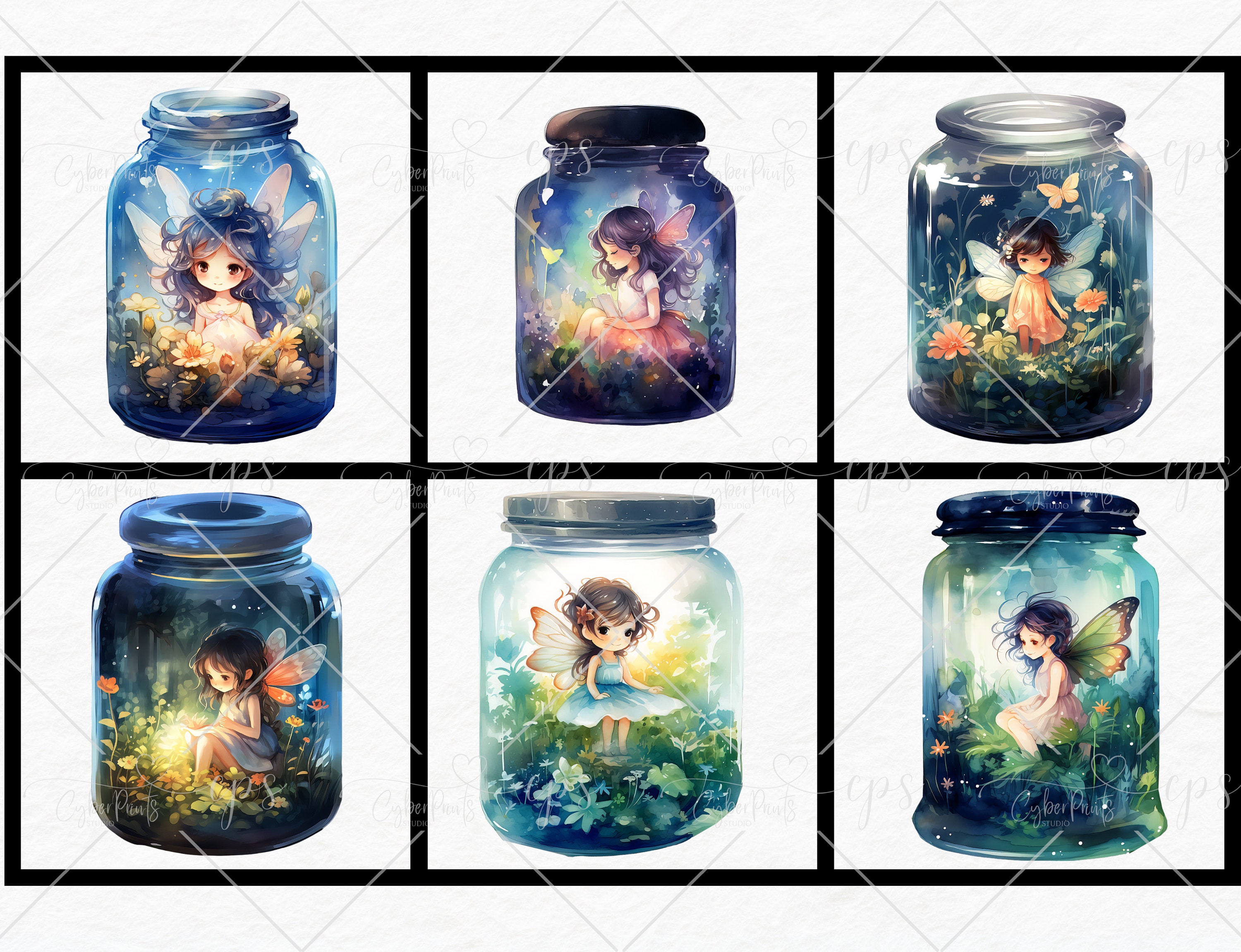 Watercolor Magical Fairy Jars Clipart, Fantasy Clipart, Fairytale ...