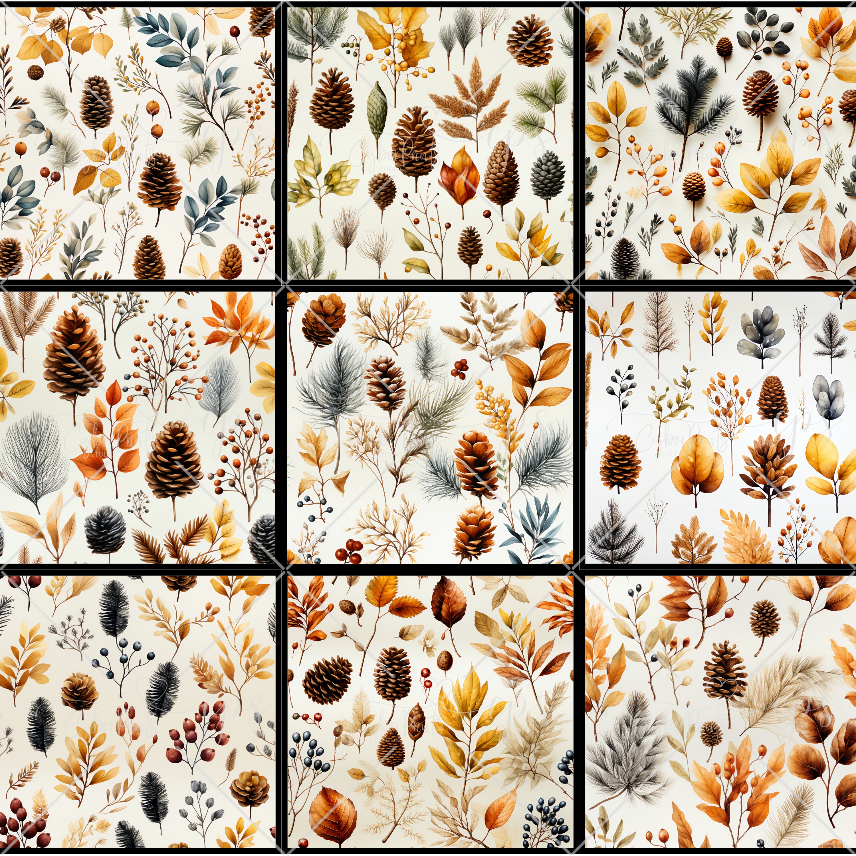 Watercolor Autumn Foliage Patterns, Digital Paper, Seamless Autumn ...
