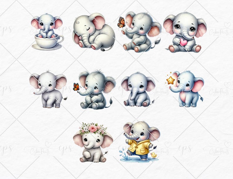 Cute Elephant Clipart - Baby Elephants PNG - Digital Download for ...