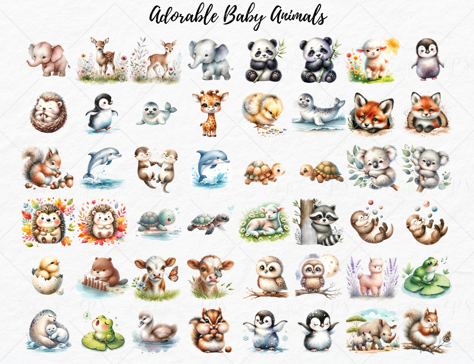 Cute Baby Animals Clipart, Spring PNG, Watercolor Forest Animals Png ...