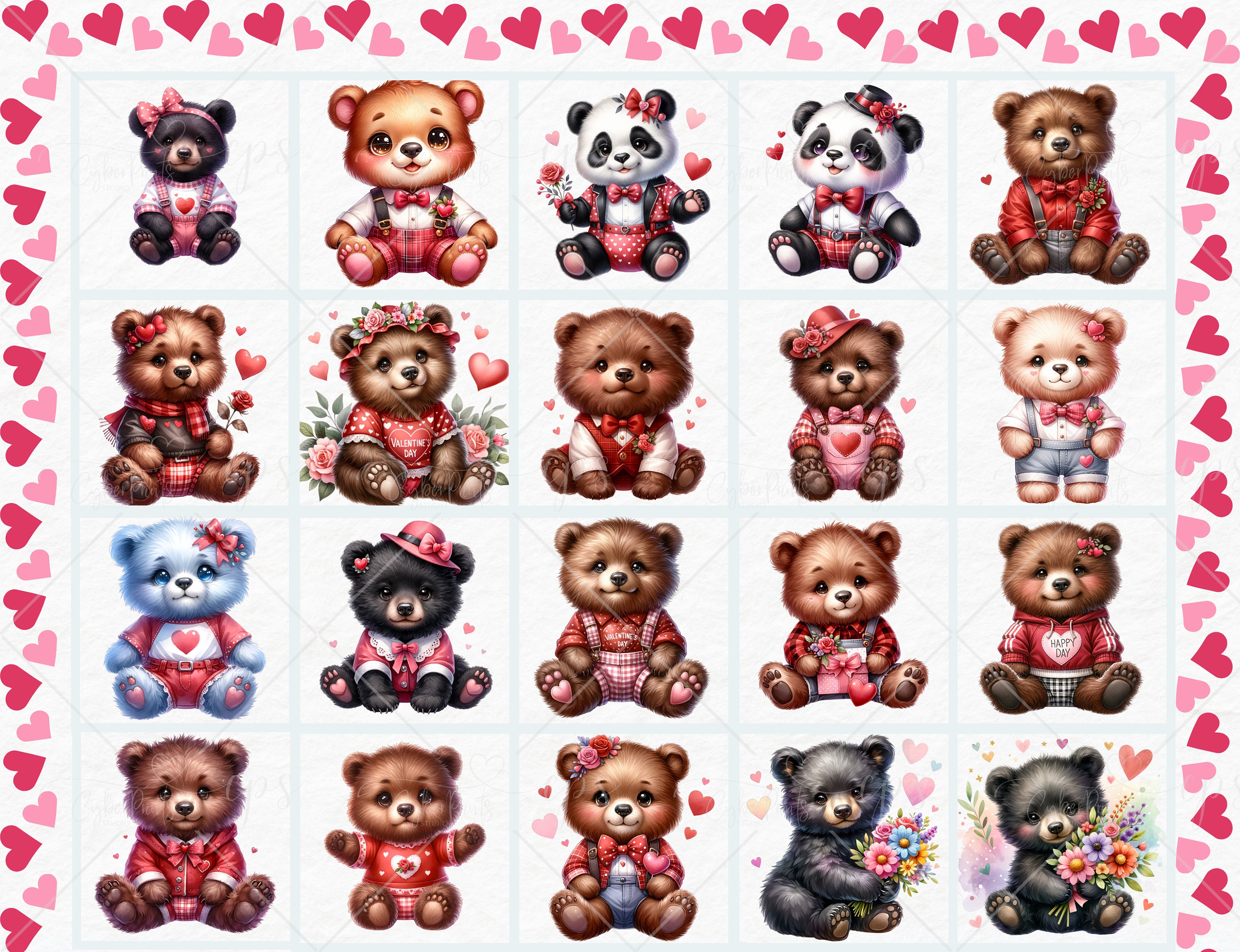 Valentine Bear Clipart Bundle - Cub Sublimation Bundle for Valentines ...