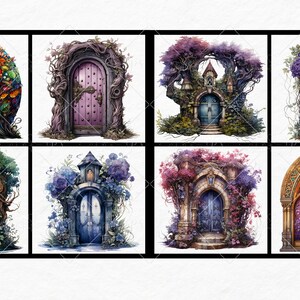 Watercolor Fantasy Doors Clipart - Floral Doors Watercolor PNG Format ...