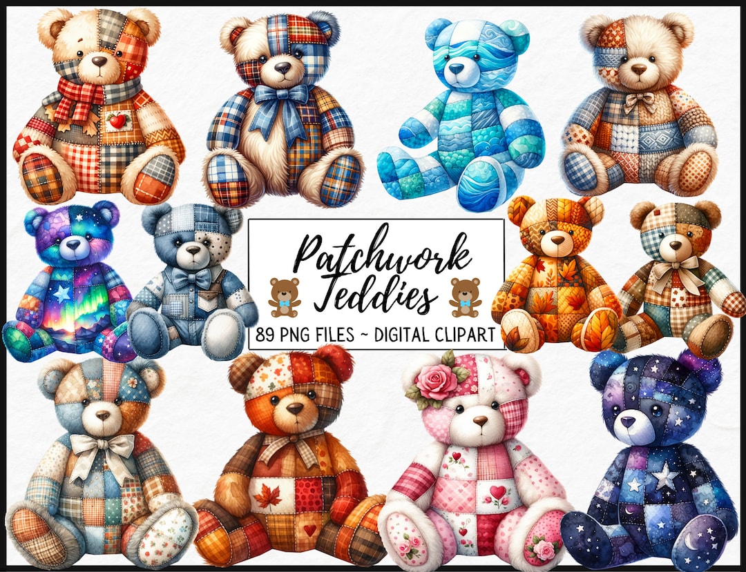 Patchwork Quilted Teddy Bear, Stuffed Animal, Nursery Art, Cute Bear, Fantasy Teddy Bear, Royal ...