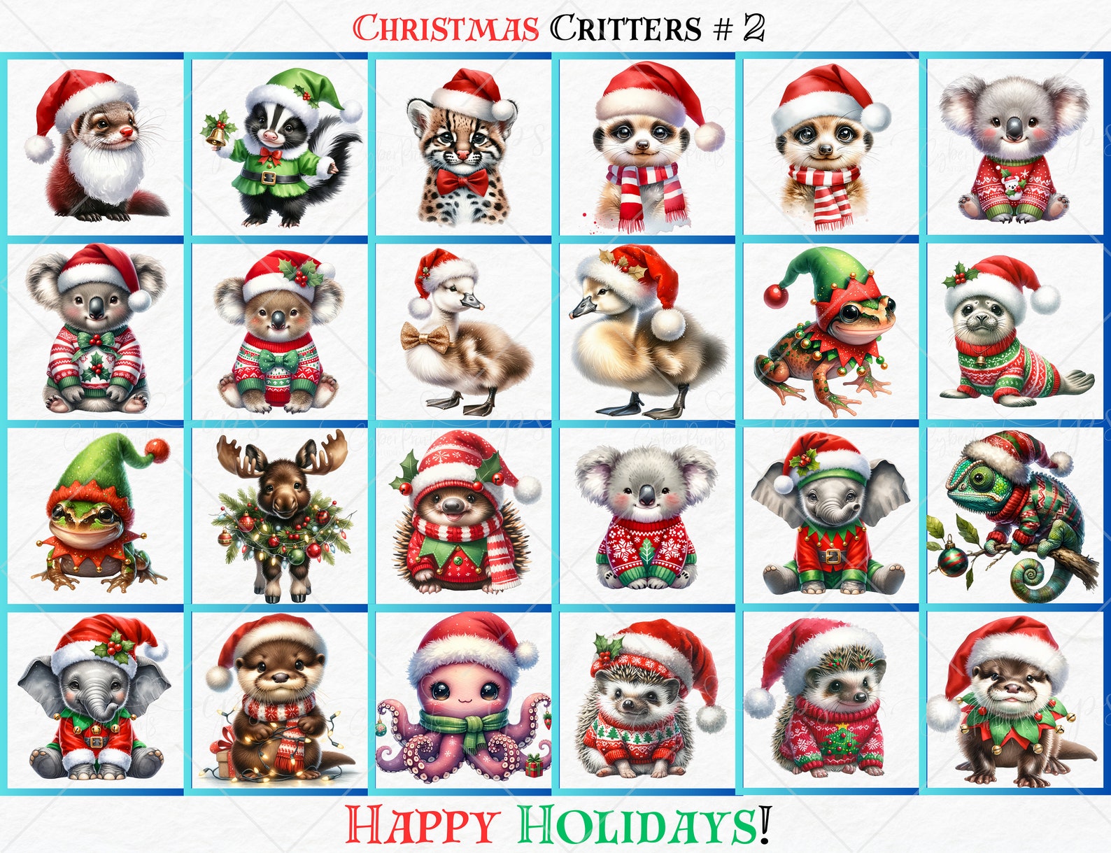 Christmas Animals Clip Art Cute Santa Animals in Png Format, Penguin ...