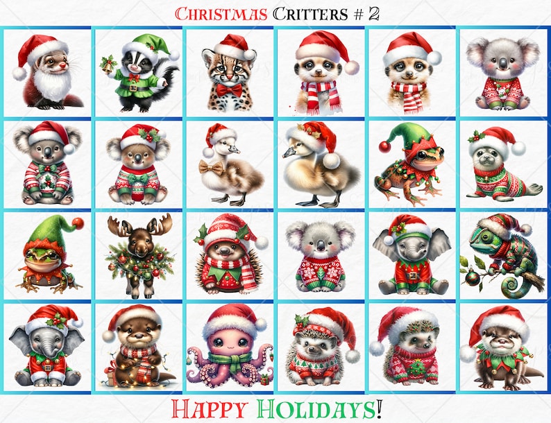 Christmas Animals Clip Art Cute Santa Animals in Png Format, Penguin ...
