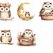 Boho Owl Clipart Bundle - 25 Watercolor PNG Owls With Floral Wreaths ...