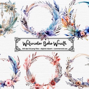 Watercolor Boho Wreaths Clipart, Floral Frames, Watercolor Floral ...
