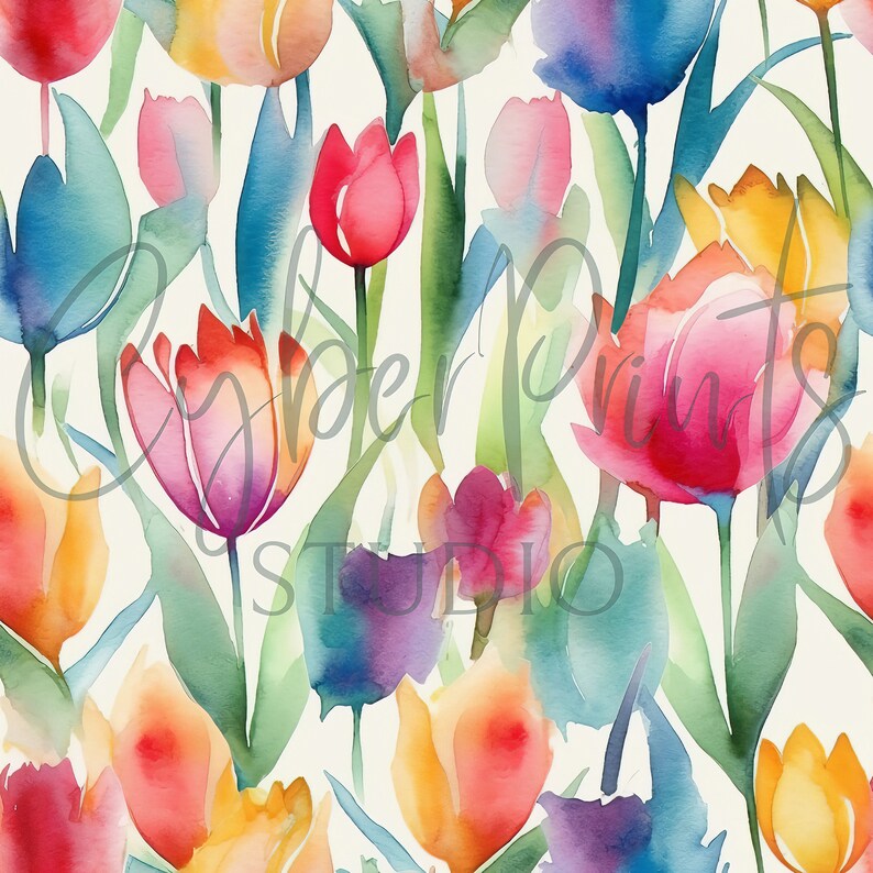 Tulips Digital Paper Flowers Seamless Pattern Floral Prints - Etsy