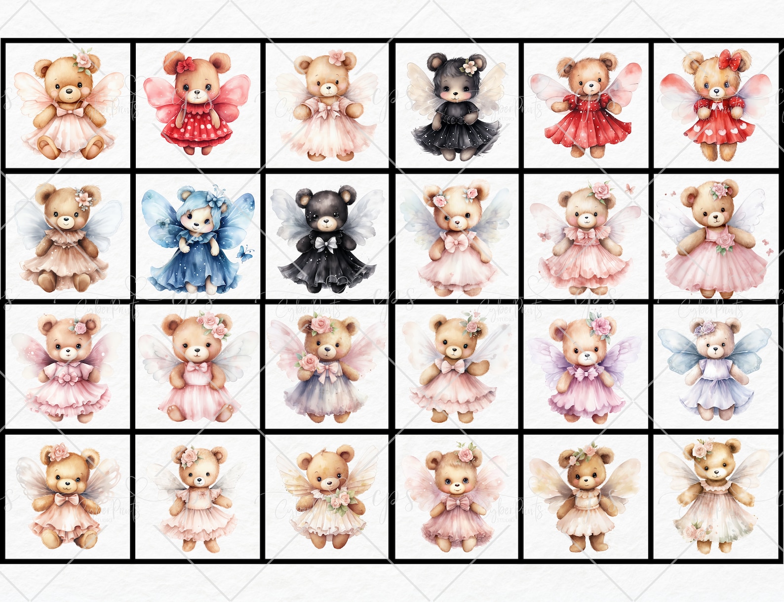 Watercolor Fairy Teddy Bear Teddy With Wings Fantasy - Etsy