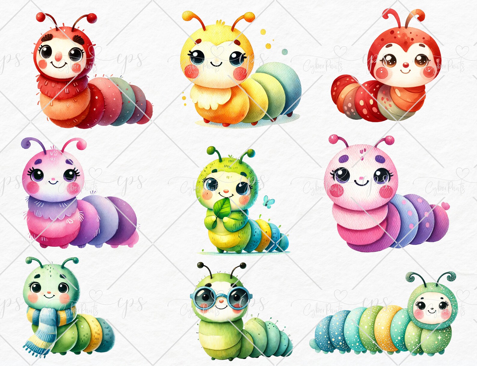 Cute Caterpillar PNG Bundle, Digital Crafts Designs Transparent, Little ...