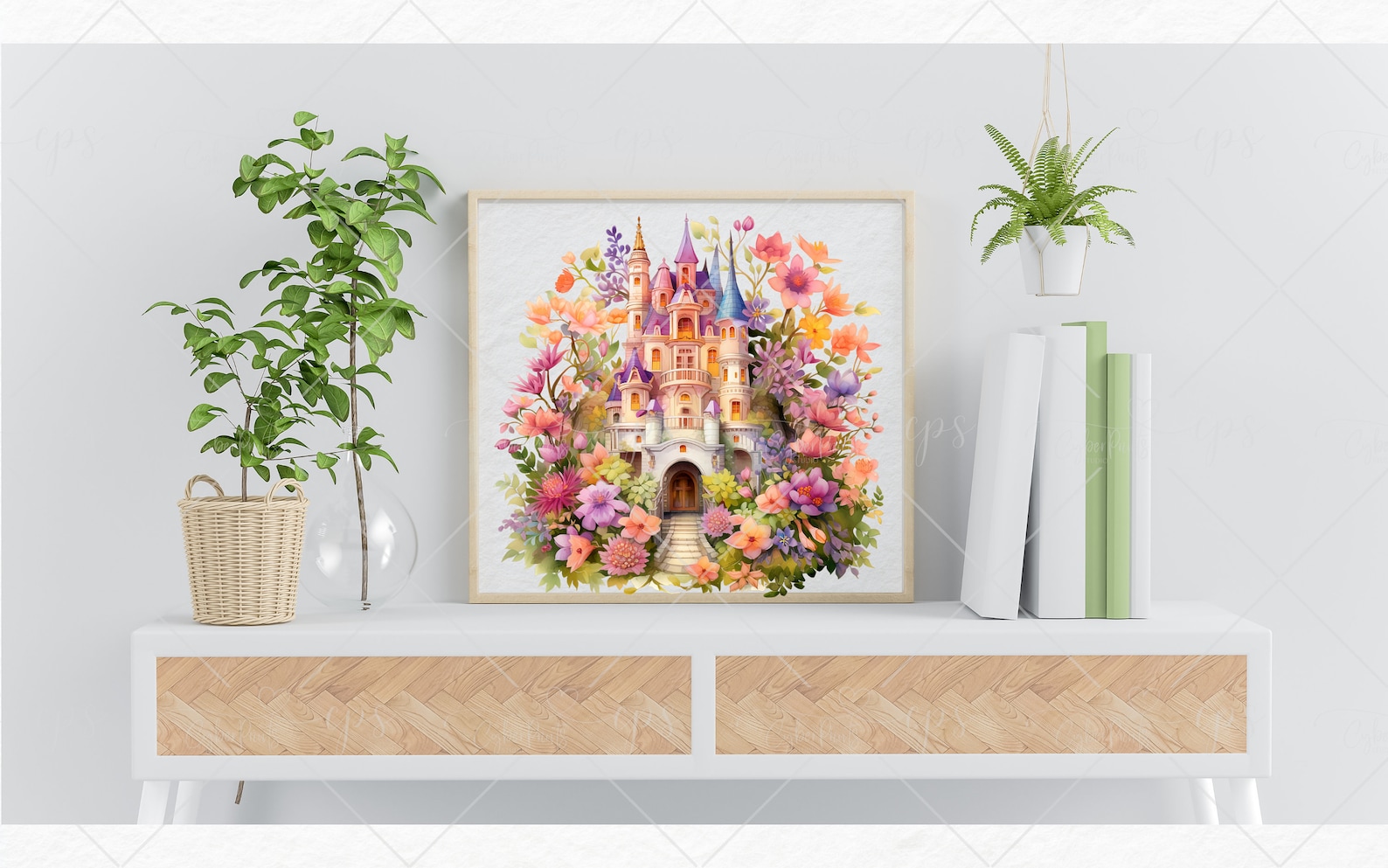 Watercolor Floral Fantasy Castles Clipart Fantasy Castle Night Scenery ...