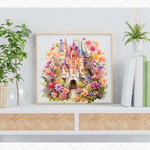 Watercolor Floral Fantasy Castles Clipart - Fantasy Castle Night ...