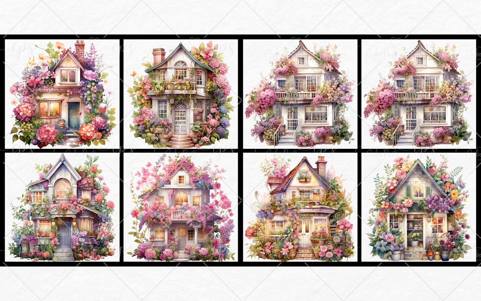 Watercolor Cute Floral Home Clipart Floral Houses, Floral Fantasy House ...