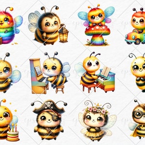 Watercolor Cute Bee Clipart, Bees Clip Art, Cute Animals, Bee Art ...