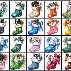 Christmas Puppy Stocking, Cute Watercolor Dog Clipart, Holiday, Festive ...