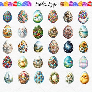 Watercolor Easter Eggs Clipart, Easter Rabbit, Painted Easter Cute ...