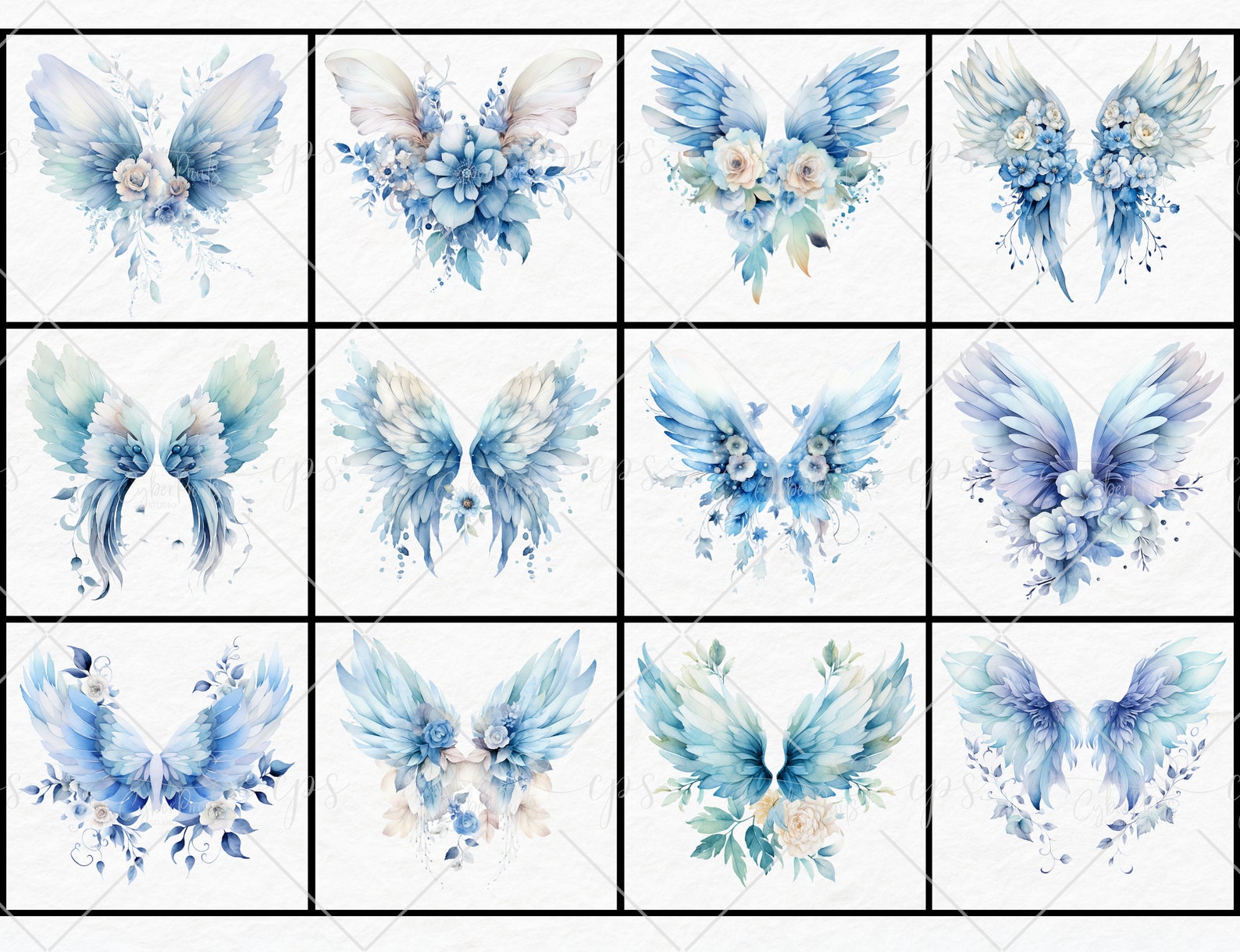 Floral Angel Wings Clipart, Watercolor Clipart, Feather Wings Png ...