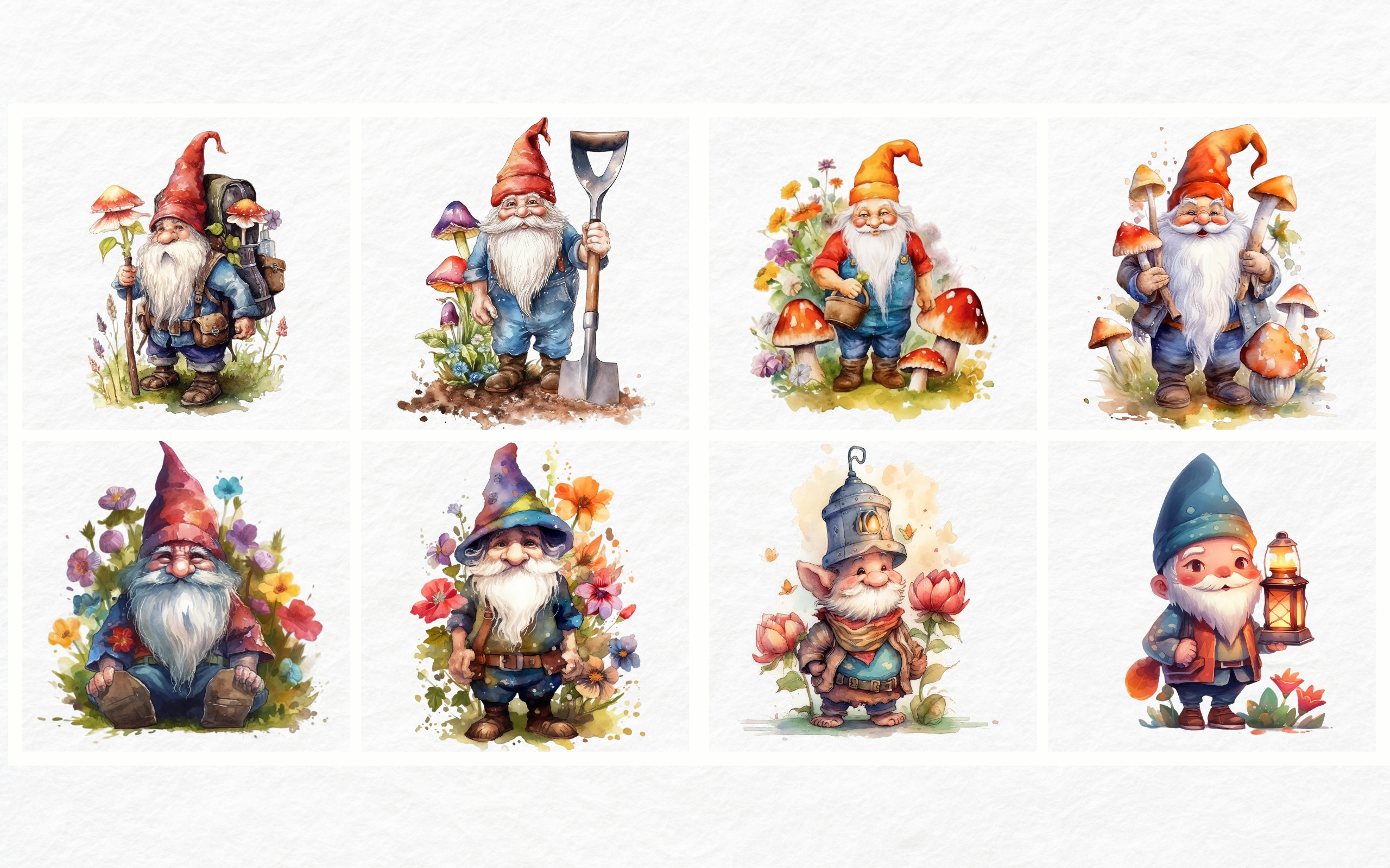 Watercolor Garden Gnomes - Fantasy Floral Spring Clip Art Graphics in ...