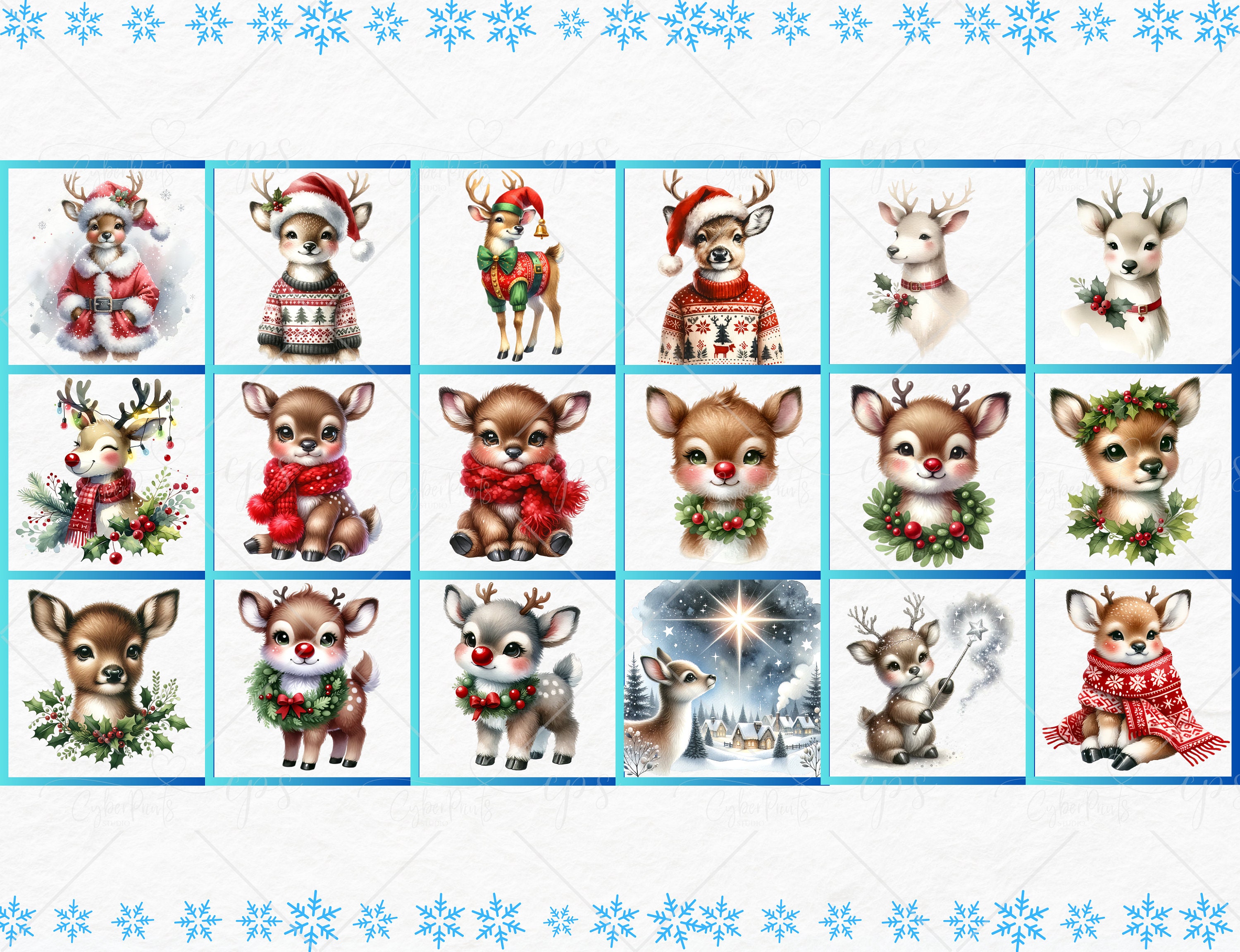 Christmas Cute Reindeer Clipart, Winter Holidays Baby Animals Clipart ...