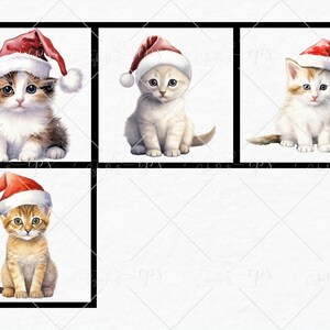 Christmas Cat Clipart, Watercolor Kittens, Santa Hat, Winter Clipart ...
