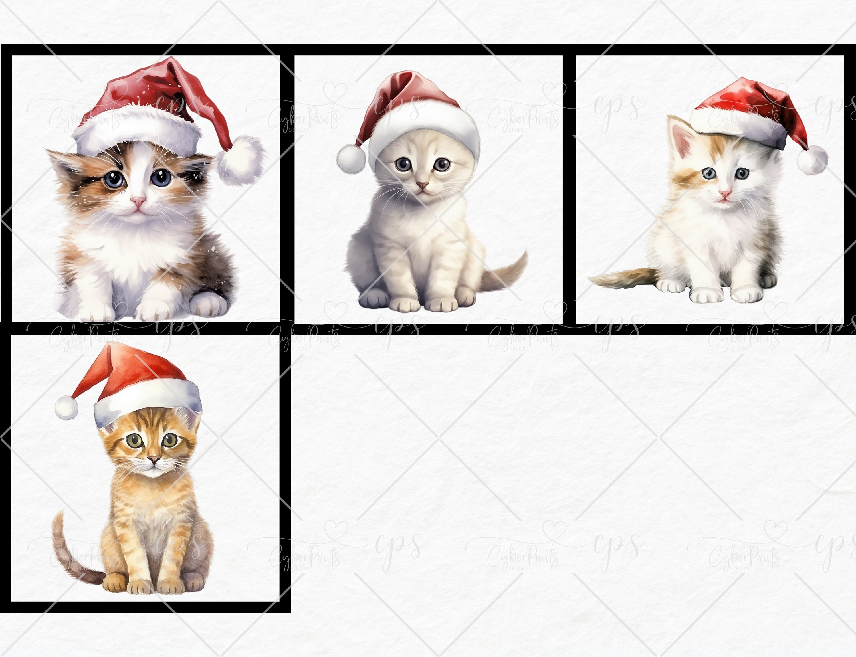 Christmas Cat Clipart Watercolor Kittens Santa Hat Winter - Etsy