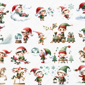 BIG BUNDLE Christmas Elves Watercolor Clipart, Festive Elf Christmas ...