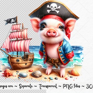 Pigs Watercolor Clipart Bundle - 136 PNG Cute Pig Images, Outfits ...