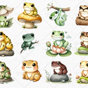 Cute Watercolor Frog Clipart PNG Bundle - 77 Digital Files for Crafts ...